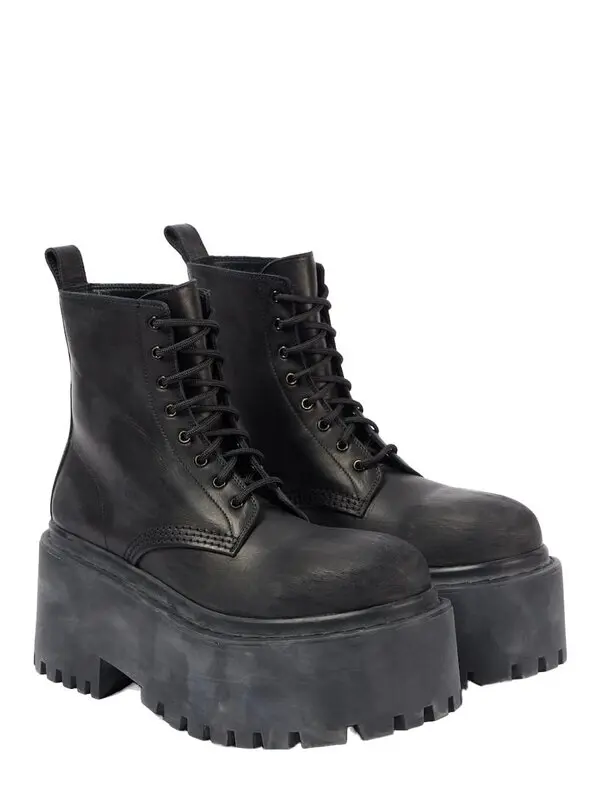 Balenciaga Strike Leather Platform Combat Boots - Black