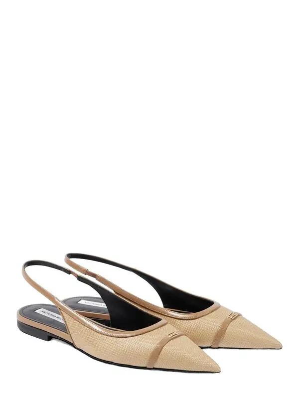 Victoria Beckham Leather-trimmed Raffia Slingback Flats - Neutrals