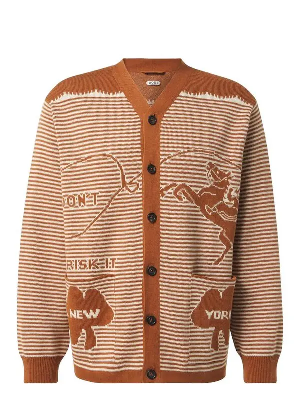 BODE Buckaroo Striped Cotton Cardigan - Brown