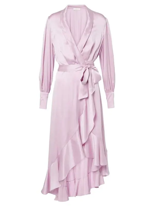 Zimmermann Asymmetric Silk Wrap Dress - Pink