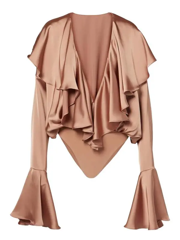Norma Kamali Ruffled Bodysuit - Brown