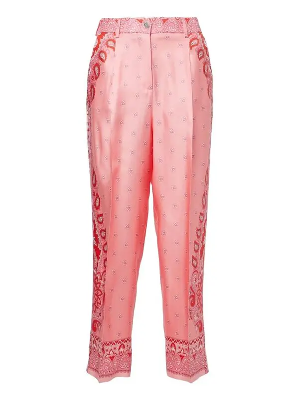 Etro Paisley Silk Straight Pants - Pink