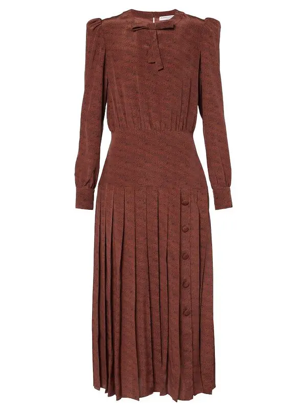 Alessandra Rich Leopard-print Silk Midi Dress - Brown