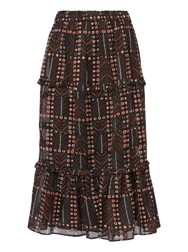 MARANT ETOILE Diya Printed Tiered Maxi Skirt - Black