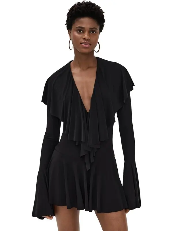 Norma Kamali Long Sleeve Ruffle Mini Dress - Black