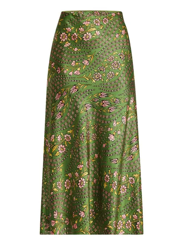 Veronica Beard Clover Floral Silk Slip Skirt - Lemongrass Multi