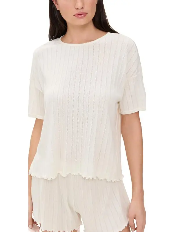 Eberjey Pointelle Short Sleeve Tee - Ivory