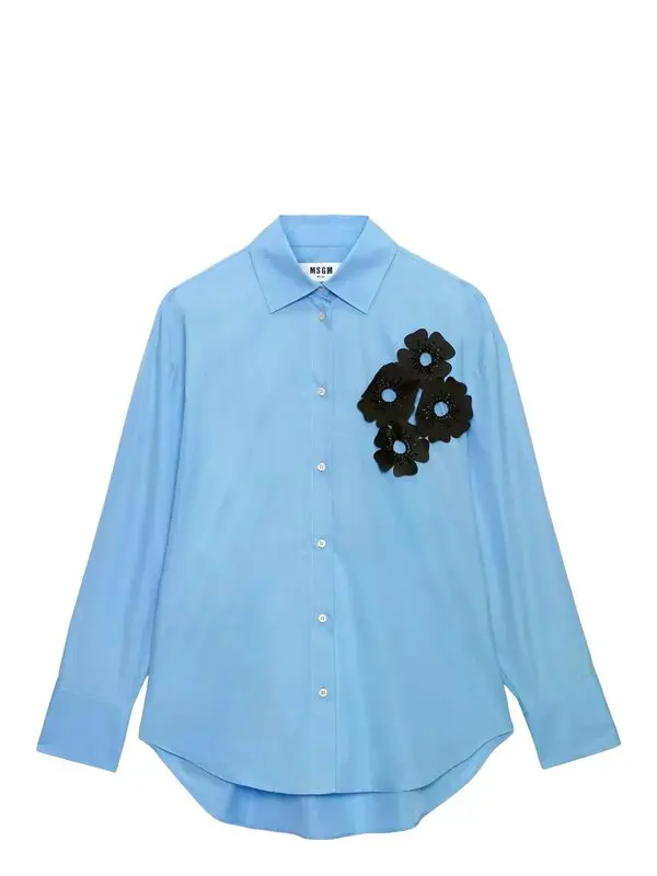 MSGM Floral-appliqué Shirt - Blue