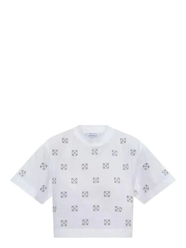 Off-White Monogram-embroidered Cropped T-shirt - White