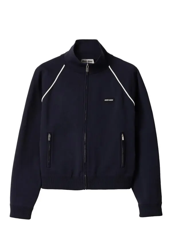 Miu Miu Technical Yarn Zipper Cardigan - Blue/white