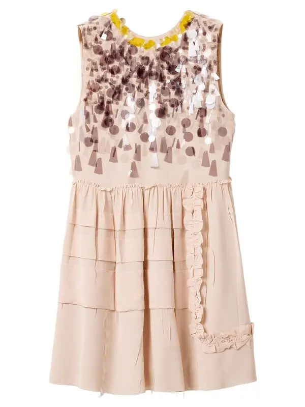 Miu Miu Embroidered Marocain Dress - Peach