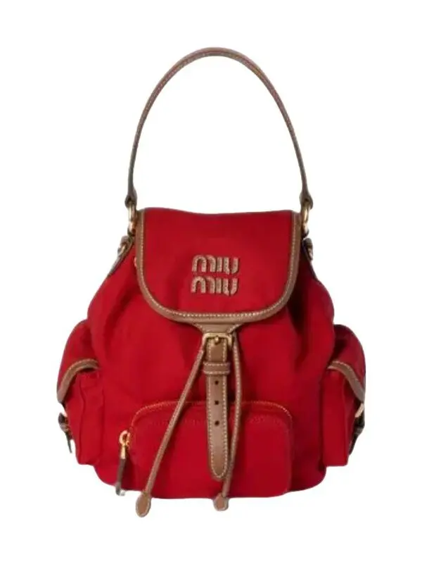 Miu Miu Canvas And Leather Backpack - Red/brandy