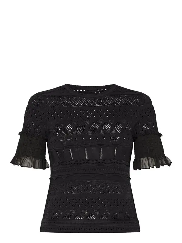 MILLY Smocked Pointelle Top - Black