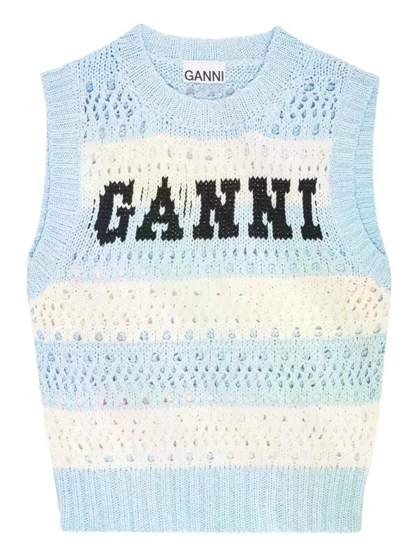 GANNI Striped Knit Tank Top - Blue