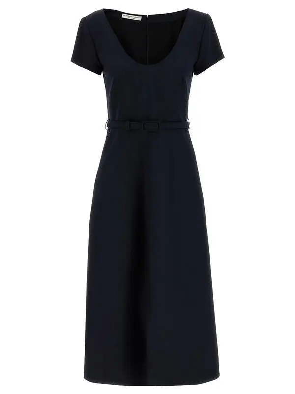 Alessandra Rich Light Wool Belted Midi Dress - Blue