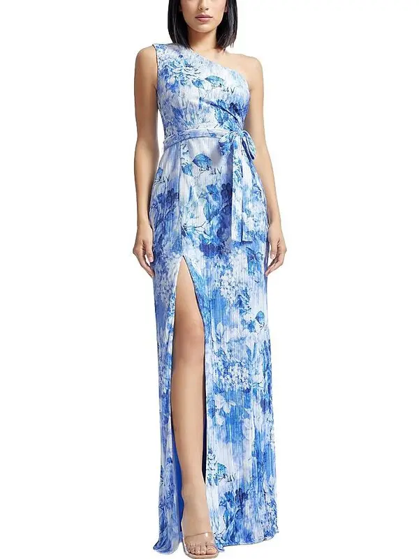 Dress The Population Bella One Shoulder Gown - Cerulean Blue Multi