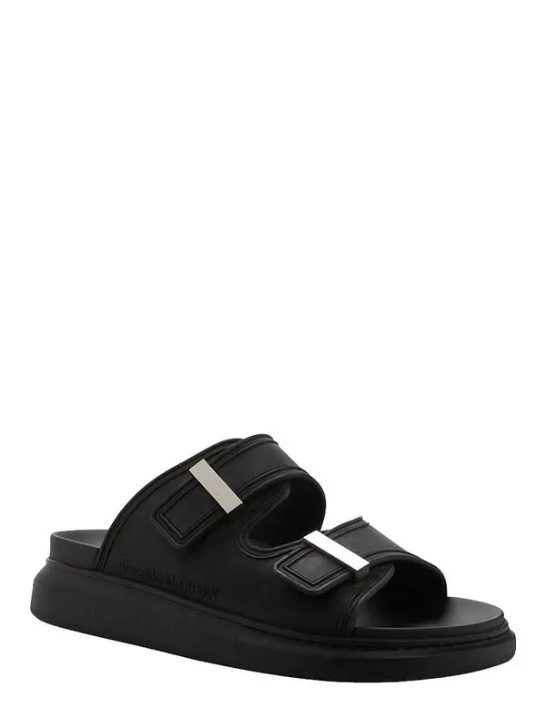 Alexander McQueen Rubber Slide Sandals With Buckle Detail - Black/silver