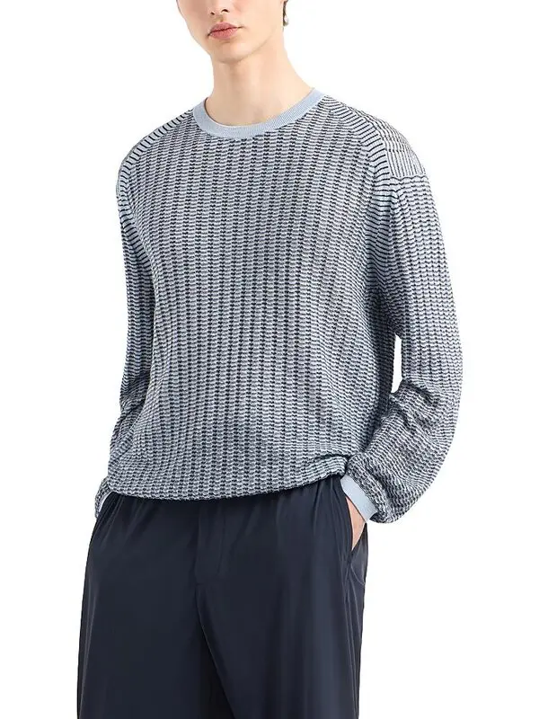 Emporio Armani Two Tone Knit Crewneck Sweater - Subdued Blue