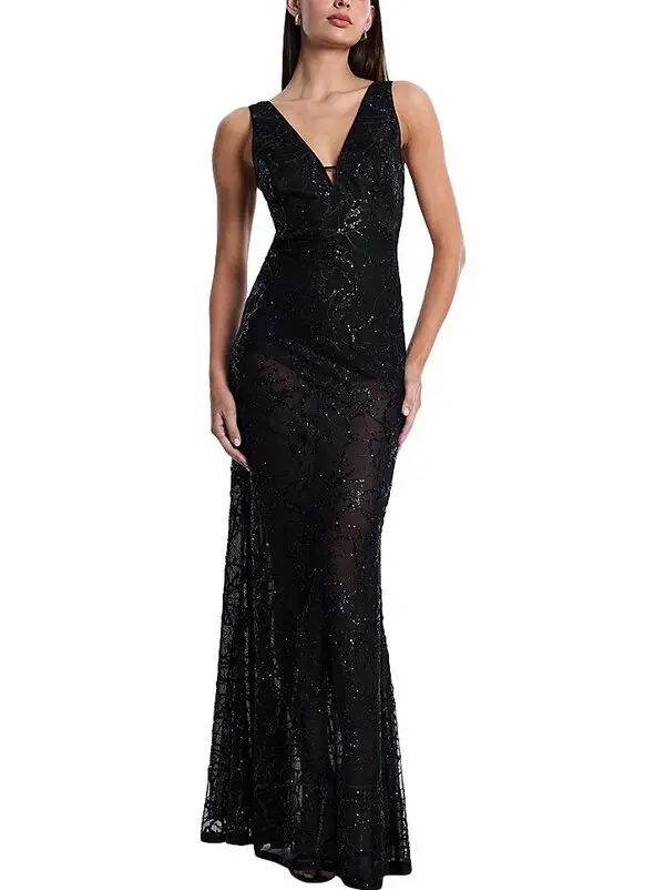 Bcbgmaxazria Embellished Cutout Gown - Black
