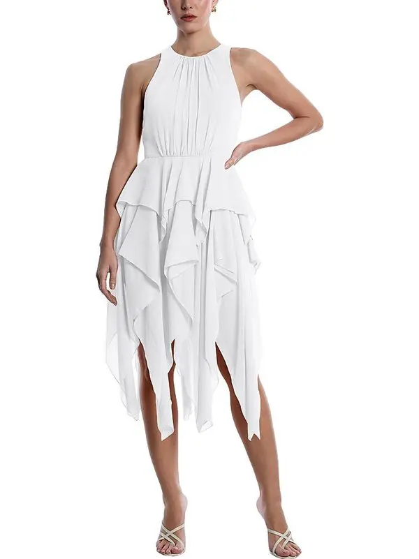 Bcbgmaxazria Ruffle Skirt Dress - Chalk