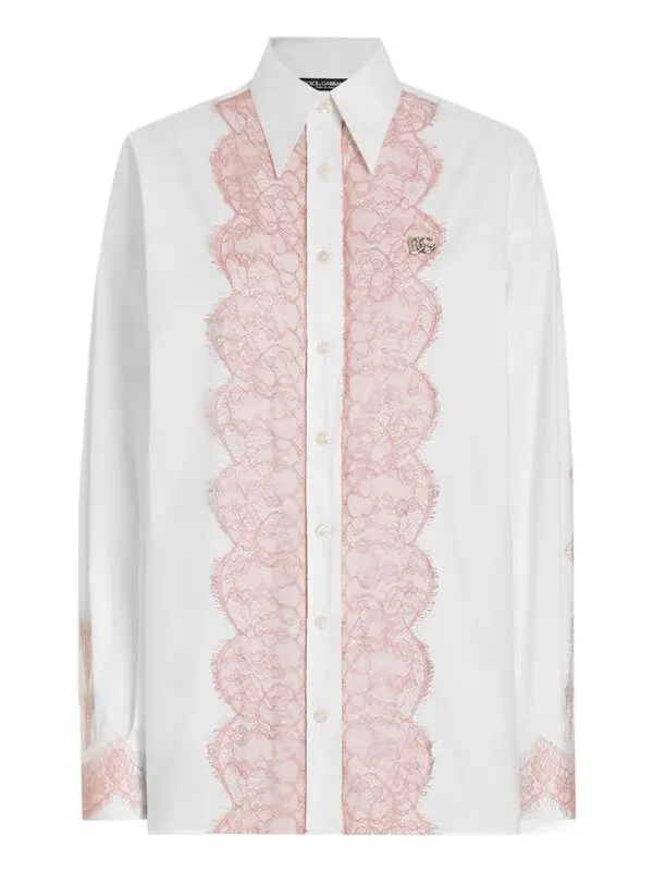 Dolce & Gabbana Oversize Cotton Poplin Shirt With Lace Appliqués - White