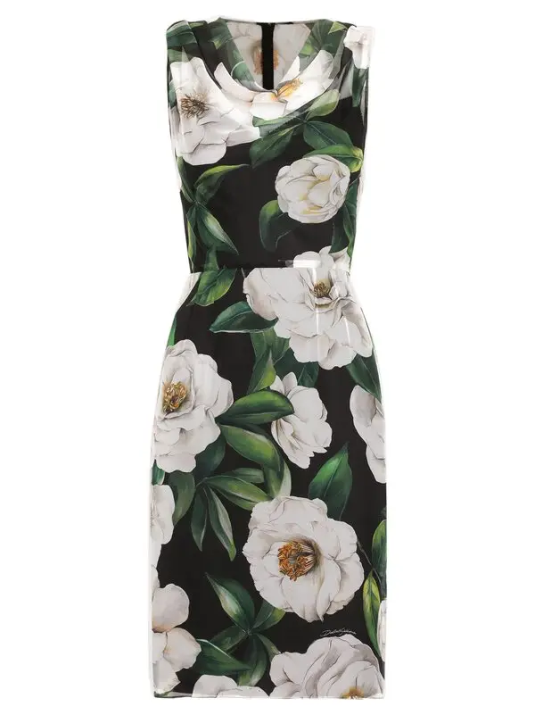 Dolce & Gabbana Gardenia- Chiffon Midi Dress - Print