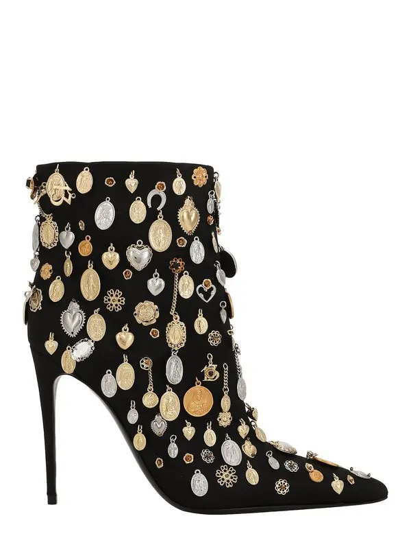 Dolce & Gabbana Satin Ankle Boots With Embroidered Charms - Multicolor
