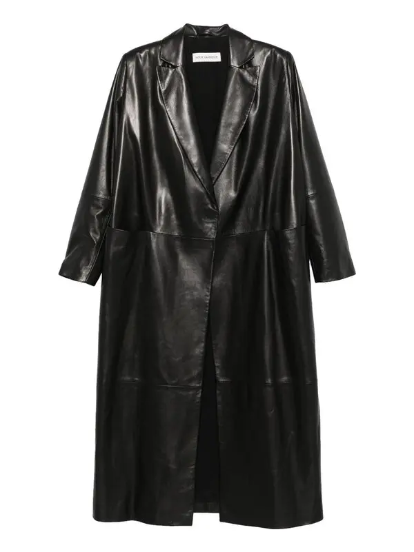 Nour Hammour Leather Coat - Black
