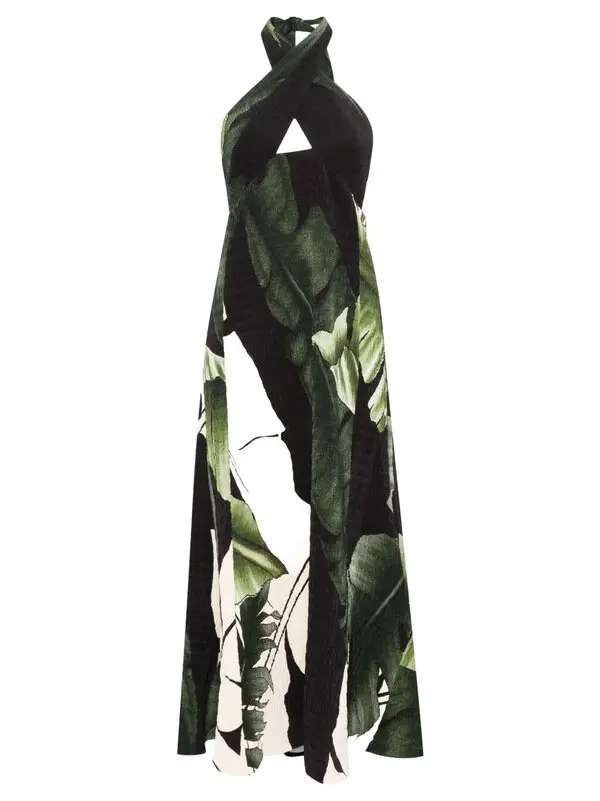 Johanna Ortiz Leaf Print Silk Dress - Black