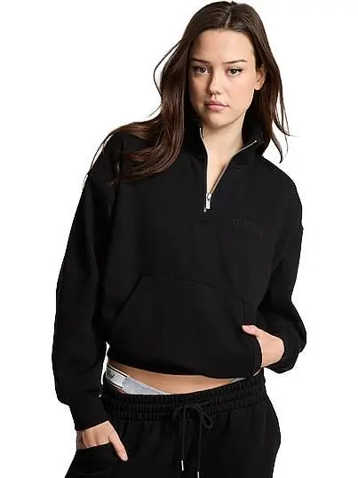 Pink Ivy Fleece Quarter-zip Sweatshirt - Black