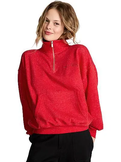 Pink Ivy Fleece Quarter-zip Sweatshirt - Red