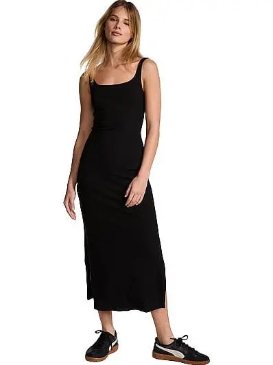 Pink All-day Soft Ribbed Bodycon Midi Dress - Black