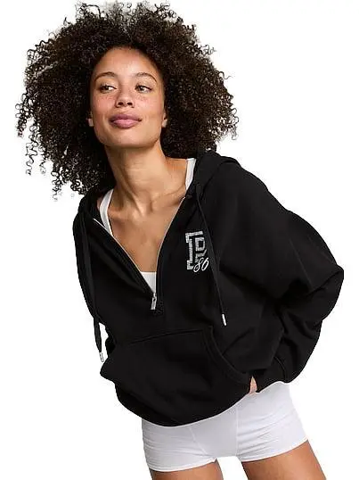 Pink Campus Fleece Half-zip Hoodie - Black