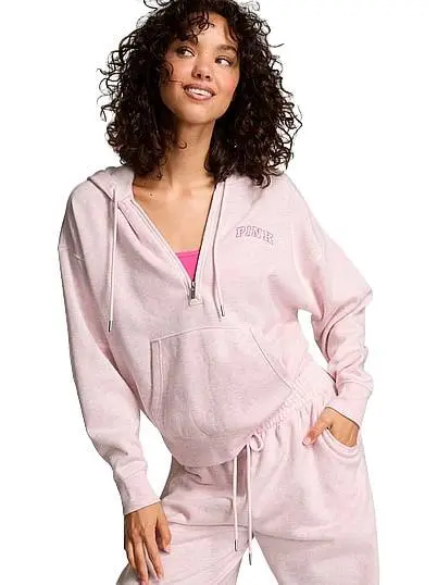 Pink Campus Fleece Half-zip Hoodie - Pink