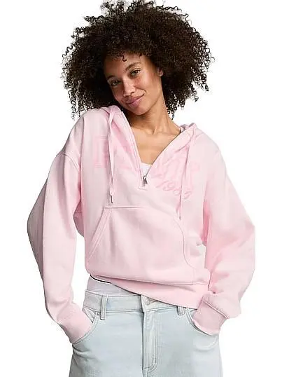 Pink Campus Fleece Half-zip Hoodie - Pink