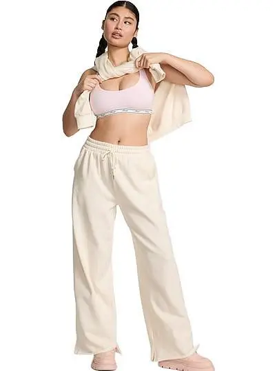Pink Campus Fleece™ Wide-leg Split-hem Sweatpants - Beige