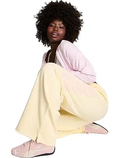 Pink Campus Fleece™ Wide-leg Split-hem Sweatpants - Beige
