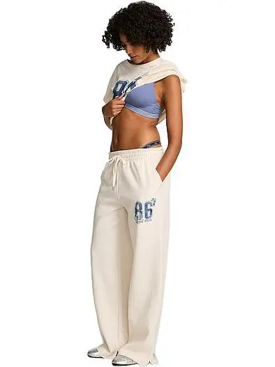 Pink Campus Fleece™ Wide-leg Split-hem Sweatpants - Beige