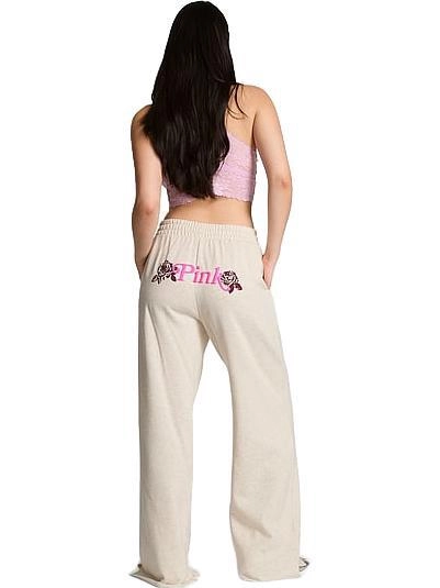 Pink Campus Fleece™ Wide-leg Split-hem Sweatpants - Beige