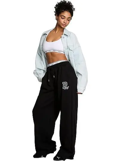 Pink Campus Fleece™ Wide-leg Split-hem Sweatpants - Black