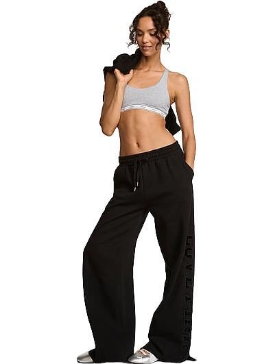 Pink Campus Fleece™ Wide-leg Split-hem Sweatpants - Black