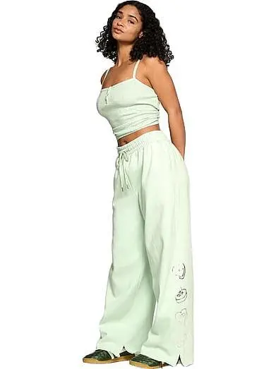 Pink Campus Fleece Wide-leg Split-hem Sweatpants - Green