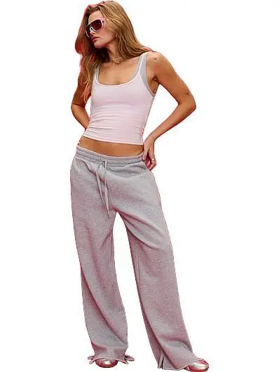 Pink Campus Fleece™ Wide-leg Split-hem Sweatpants - Grey