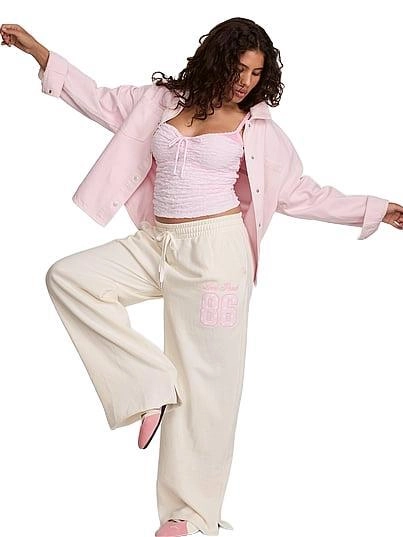 Pink Campus Fleece™ Wide-leg Split-hem Sweatpants - Grey