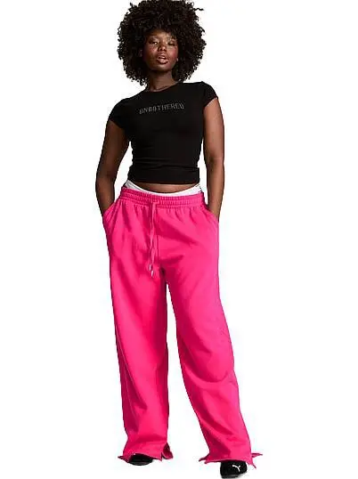 Pink Campus Fleece™ Wide-leg Split-hem Sweatpants - Pink