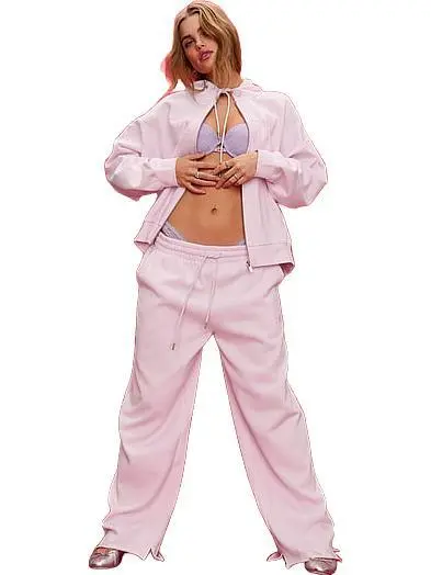 Pink Campus Fleece Wide-leg Split-hem Sweatpants - Pink