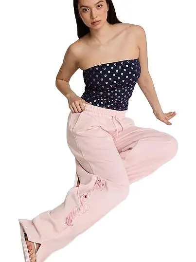 Pink Campus Fleece Wide-leg Split-hem Sweatpants - Pink