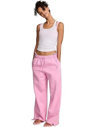 Pink Campus Fleece™ Wide-leg Split-hem Sweatpants - Pink