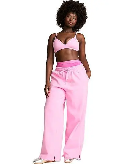 Pink Campus Fleece™ Wide-leg Split-hem Sweatpants - Pink
