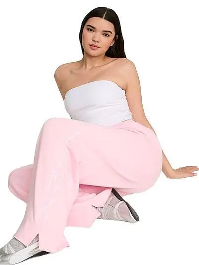 Pink Campus Fleece™ Wide-leg Split-hem Sweatpants - Pink